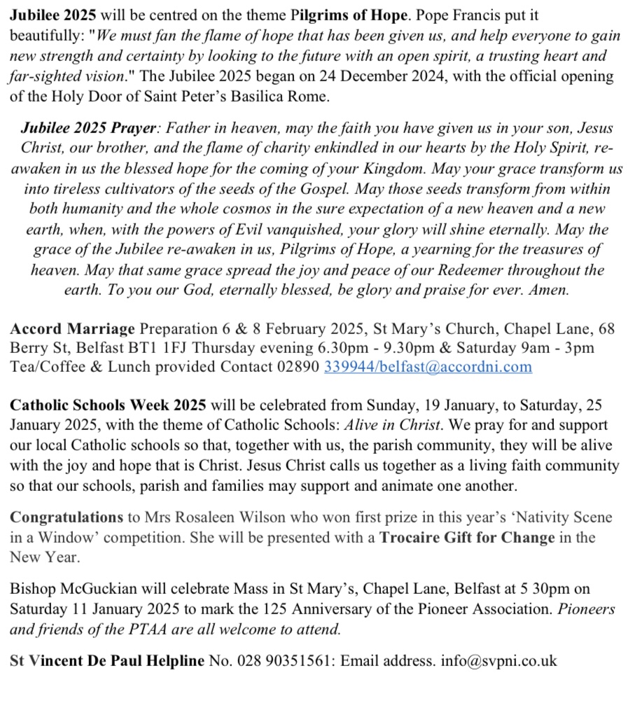 The St Teresa’s Parish Bulletin for Sunday, 5th January 2025 – The Parish of St Teresa of Ávila ...