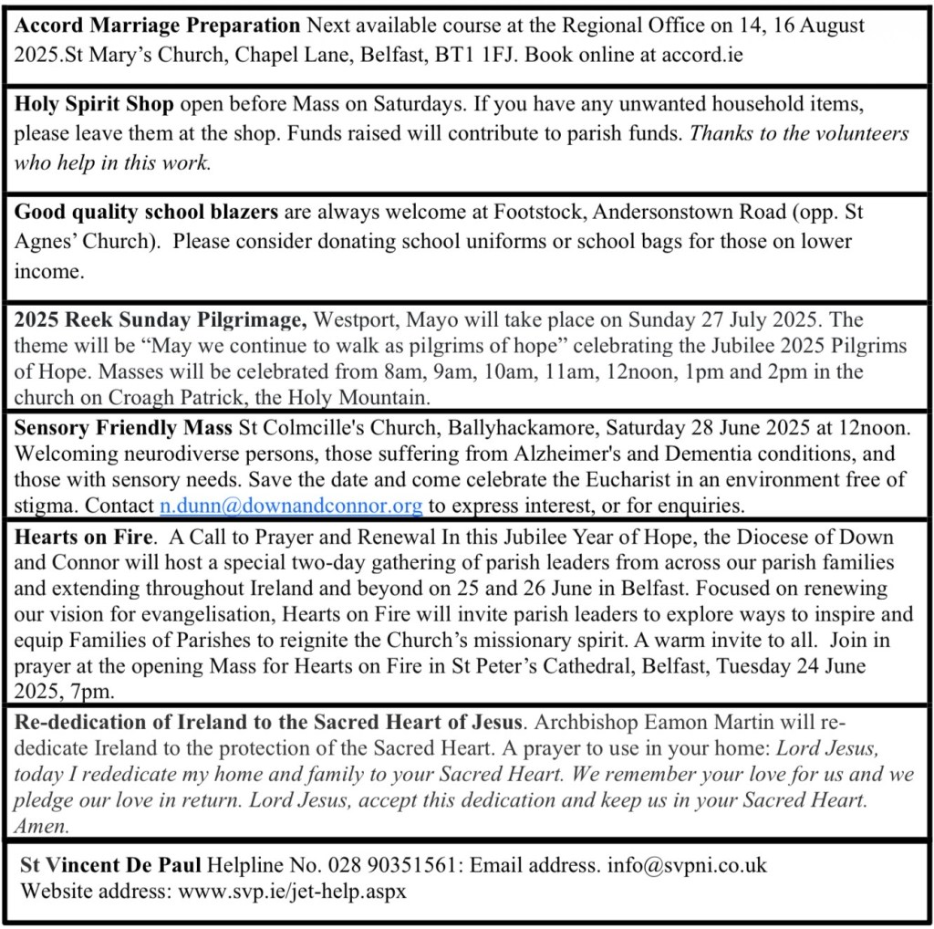 The St Teresa’s Parish Bulletin for Sunday, 22nd June 2025 – The Parish of St Teresa of Ávila ...