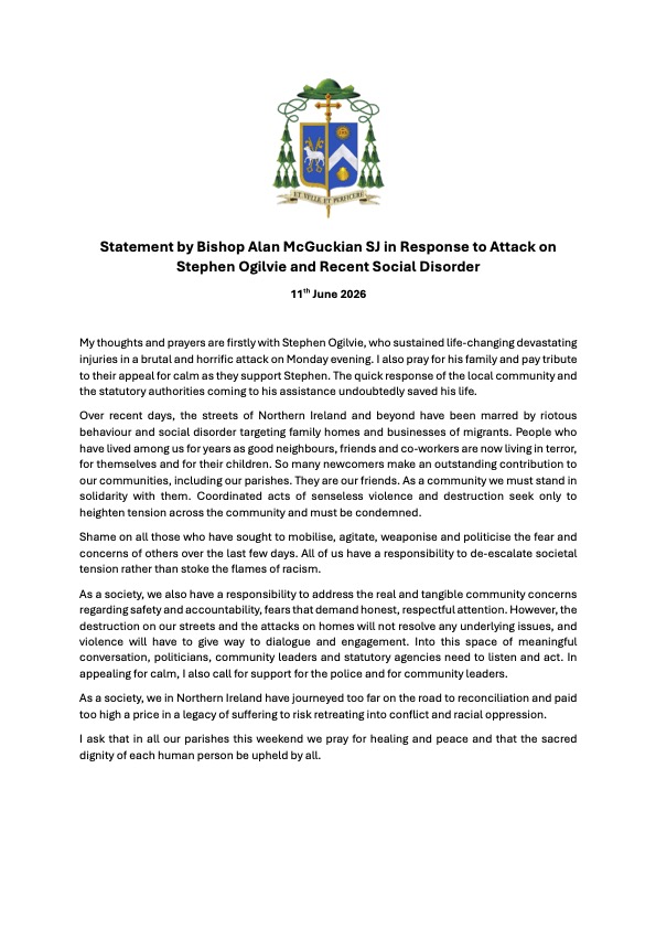Statement by Bishop Alan McGuckian SJ in Response to Attack on Stephen ...